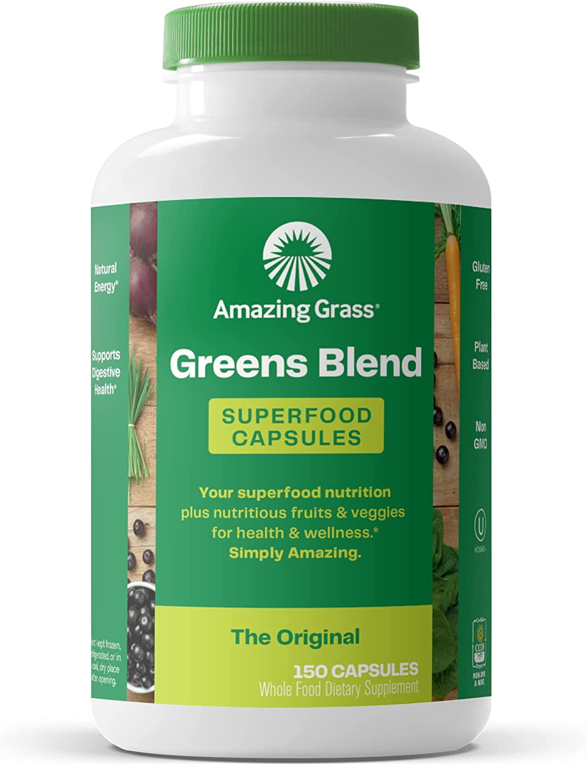 Amazing Grass, Greens Blend Superfood Capsules, 150 Capsules, 30 ...