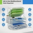4-Tier Paper Organizer + 3-Pocket File Holder + Drawer + Pen Holders ...