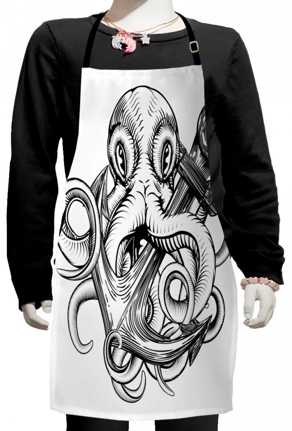 Octopus Kids Apron, Illustration of an Octopus Holding a Ships Anchor ...