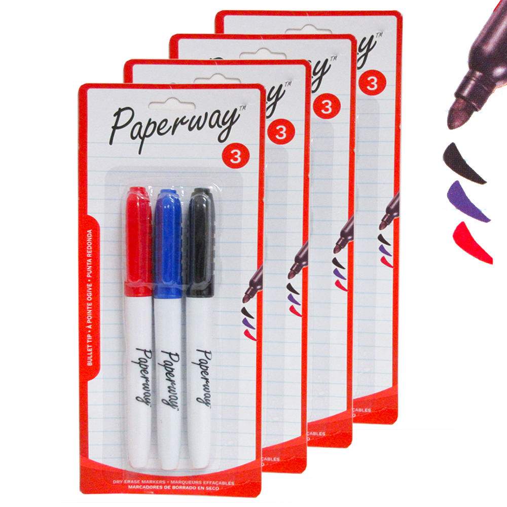 12PC Low Odor White Board Markers Dry Erase Bullet Tip Black Blue Red ...