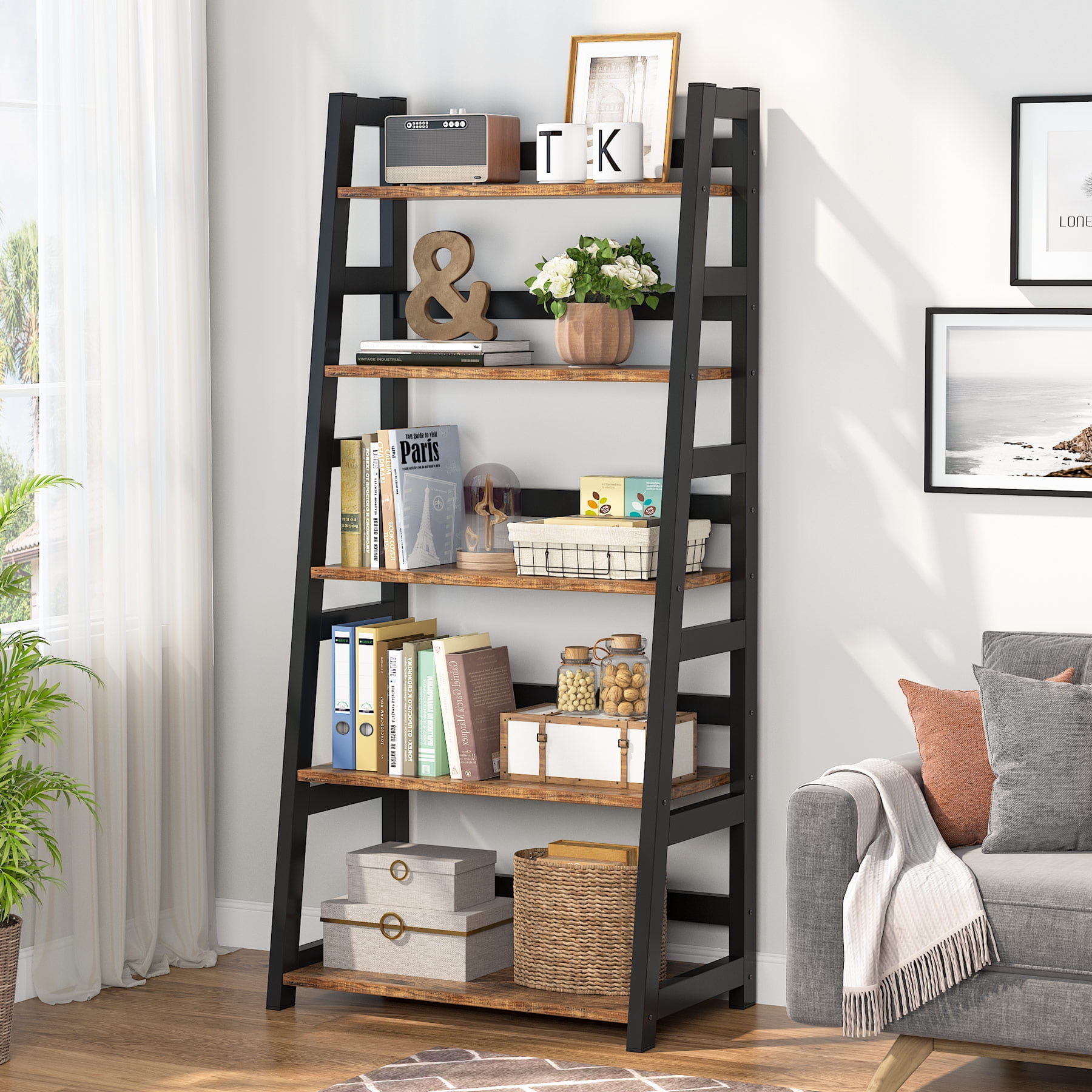 Tribesigns 5-Tier Bookshelf Modern Bookcase, 5 Shelf Ladder Shelf Brown ...