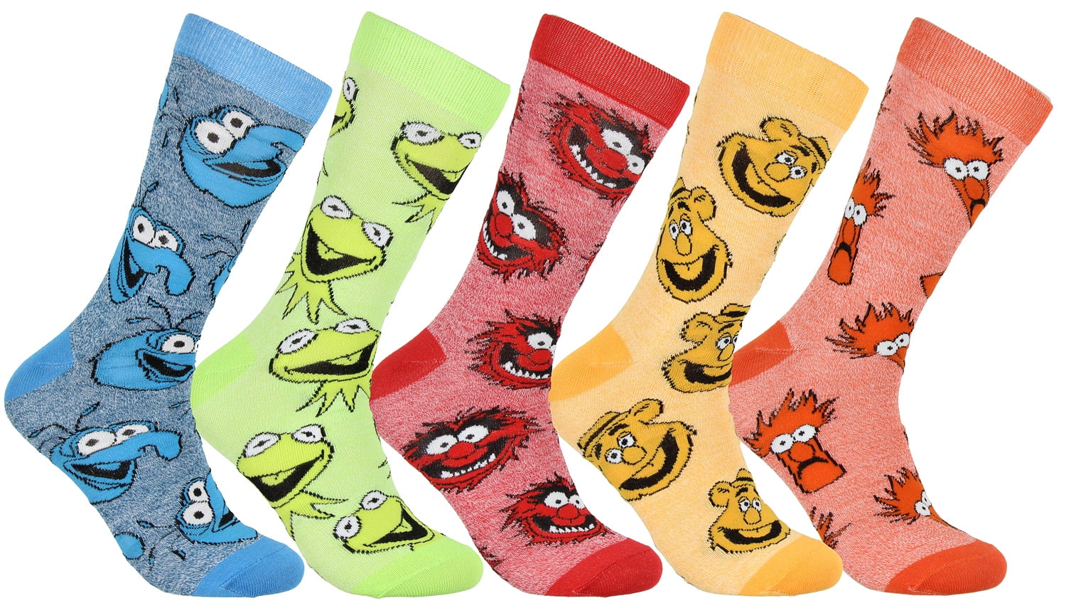 The Muppets Kermit Animal Gonzo Beaker Fozzie 5 Pack Crew Socks ...