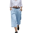 Capris for Women Summer Casual Solid Color Wide Leg Beach Pants with A ...