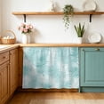 Aqua White Palm Leaves Cabinet Curtains 11" W x 13" L, Botanical Forest ...