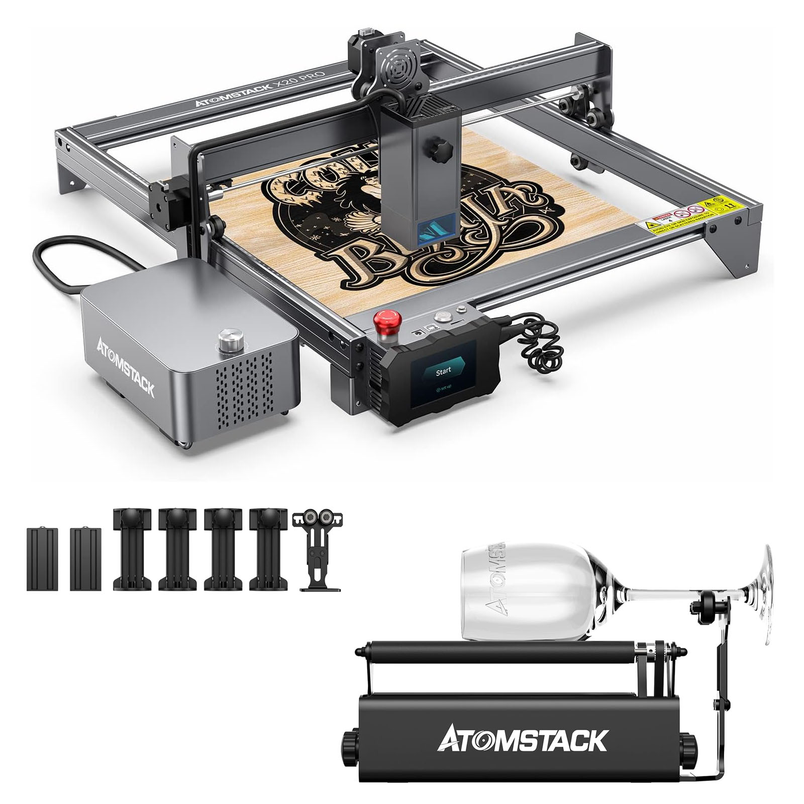 Grabador láser ATOMSTACK X20 PRO, máquina cortadora de grabado láser CNC DIY de 130W, rodillo ...