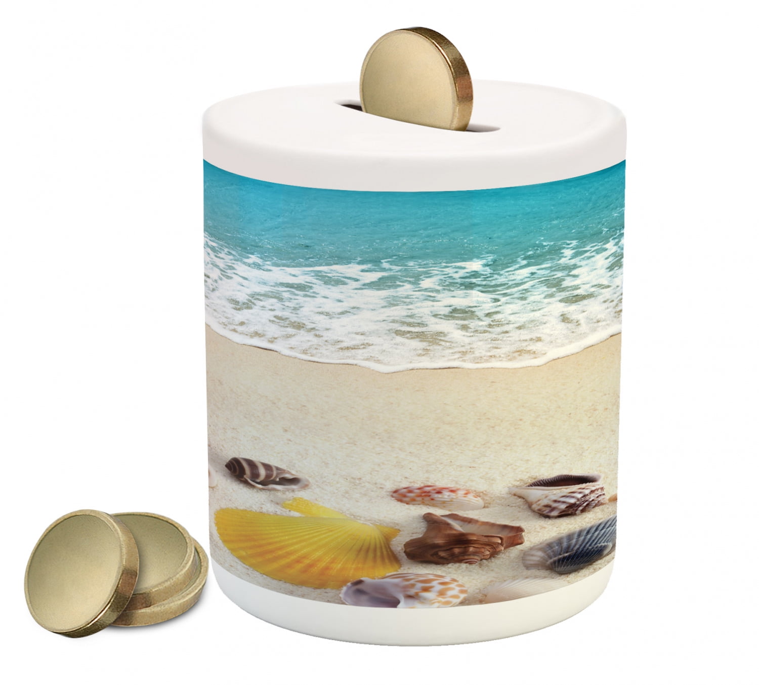 Beach Piggy Bank, Sea Shells on Sandy Coast Tropical Island Shore ...