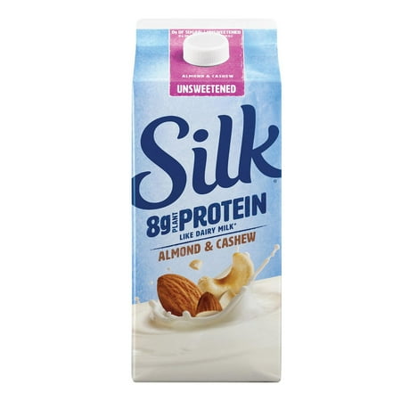 Silk Protein Almond & Cashew Beverage, Unsweetened Original, Dairy Free ...
