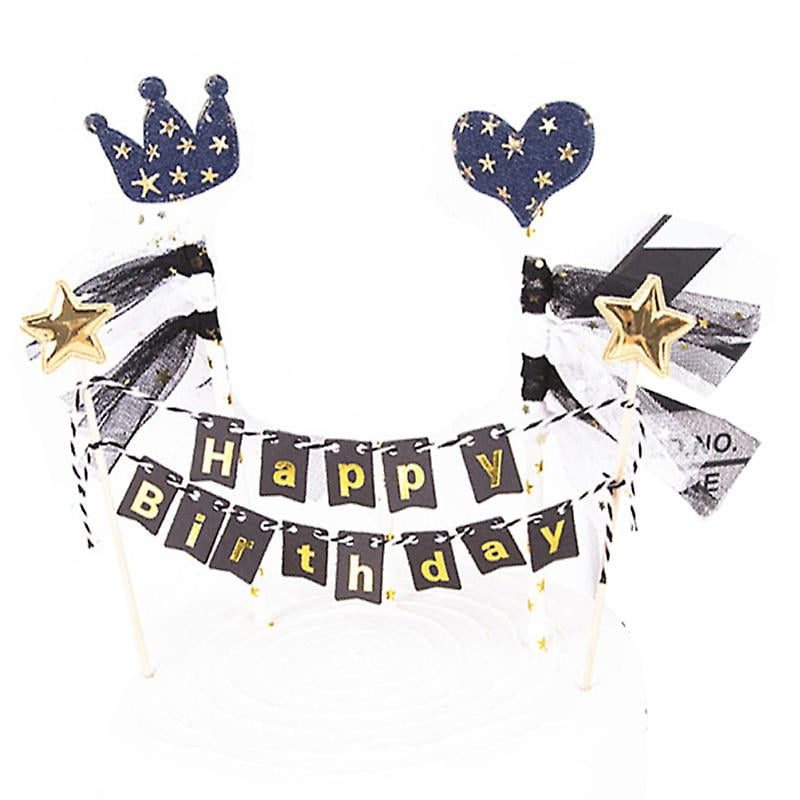 3pcs Birthday Cake Decoration Black And White Toppers Party Room Layout ...