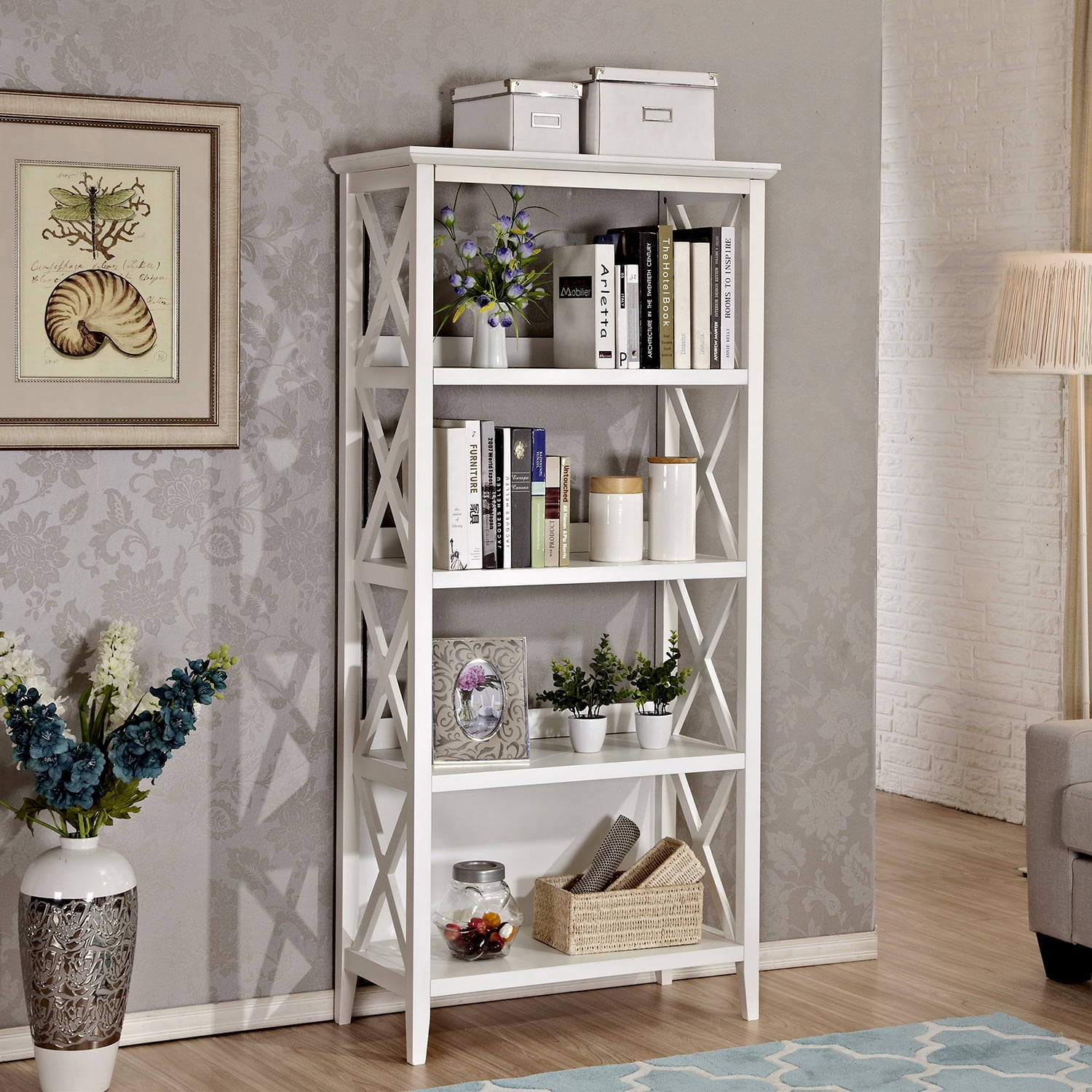 Canddidliike 4-Shelf Bookcase Large Open Wood Bookshelf Furniture ...