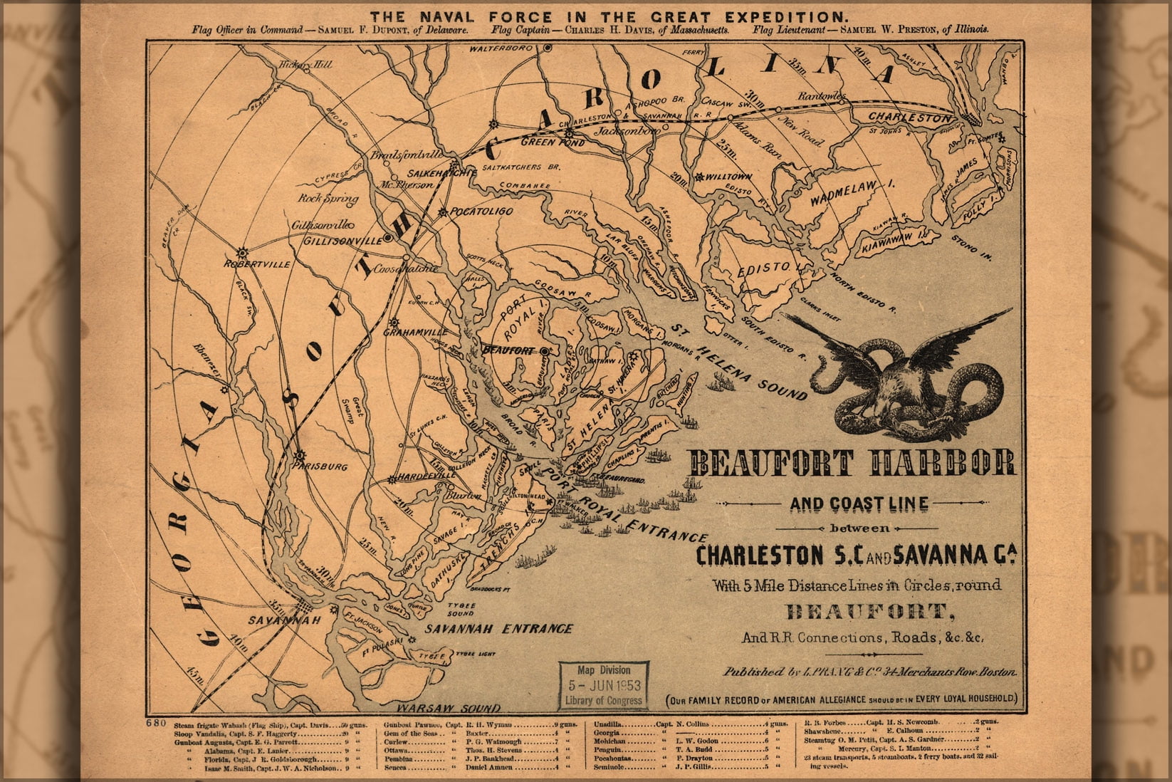 24"x36" Gallery Poster, map of Beaufort Harbor between Charleston ...