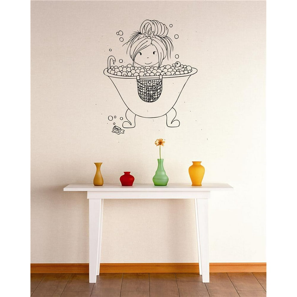 Custom Wall Decal Vinyl Sticker : Cute Girl Taking Bubble Bath Bathroom ...