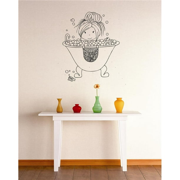 Custom Wall Decal Vinyl Sticker : Cute Girl Taking Bubble Bath Bathroom ...