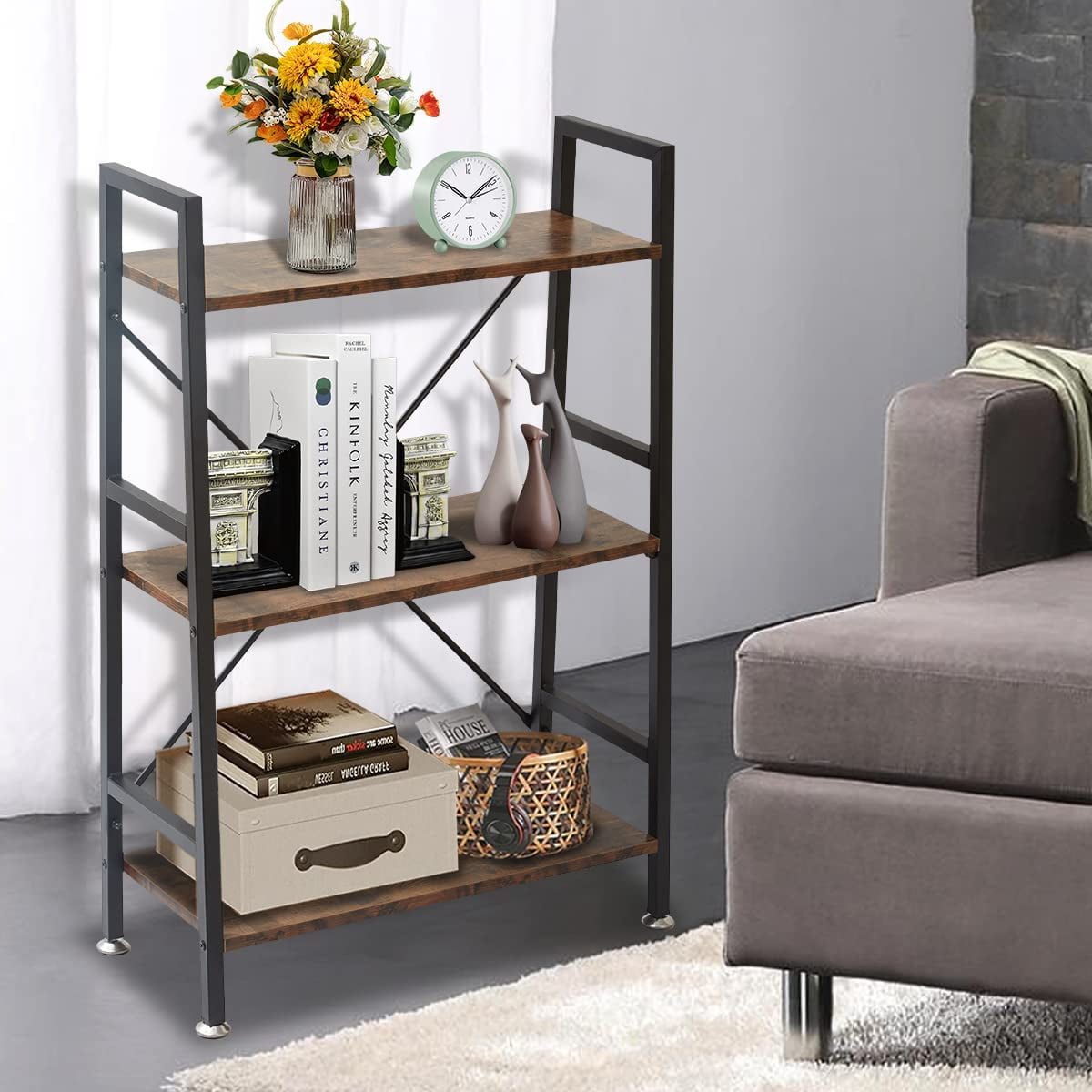 ZXNYH 3 Tier Bookshelf, 37" x 23" x 12.6", 3 Tier Bookcase, Small ...