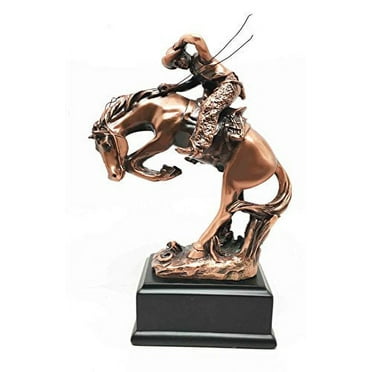 Ebros Rustic Western Rodeo Cowboy W/ Rearing Horse Bronze Electroplated ...