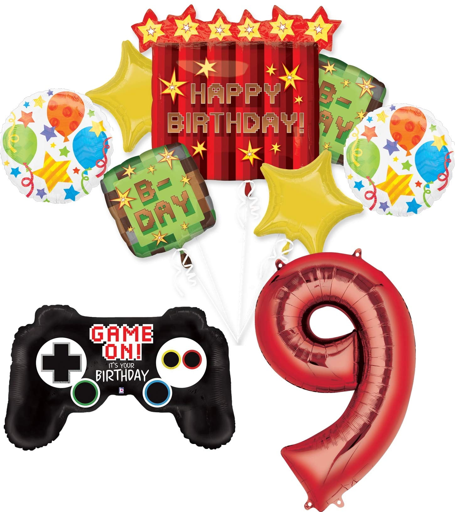 Video Game 9th Birthday Party Supplies TNT Pixelated Balloon Bouquet ...