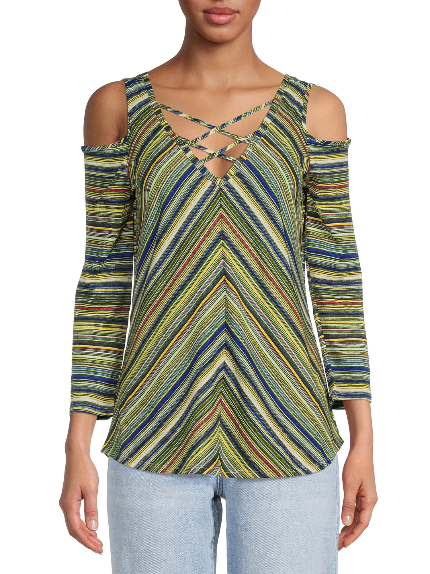 Cyrus Womens Cold Shoulder Knit Long Sleeve Top - Walmart.com