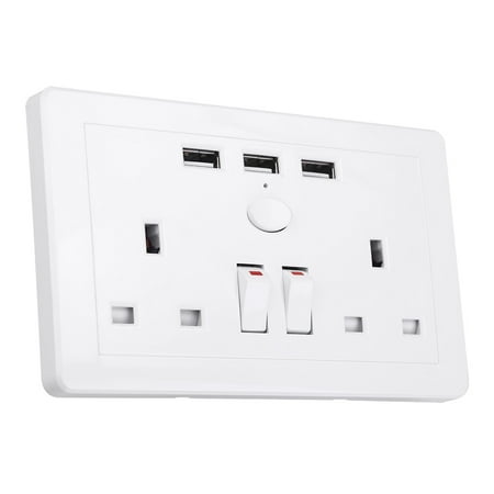 Qiilu Multi-functional UK Plug Electric Wall Power Outlet Socket with 3 ...