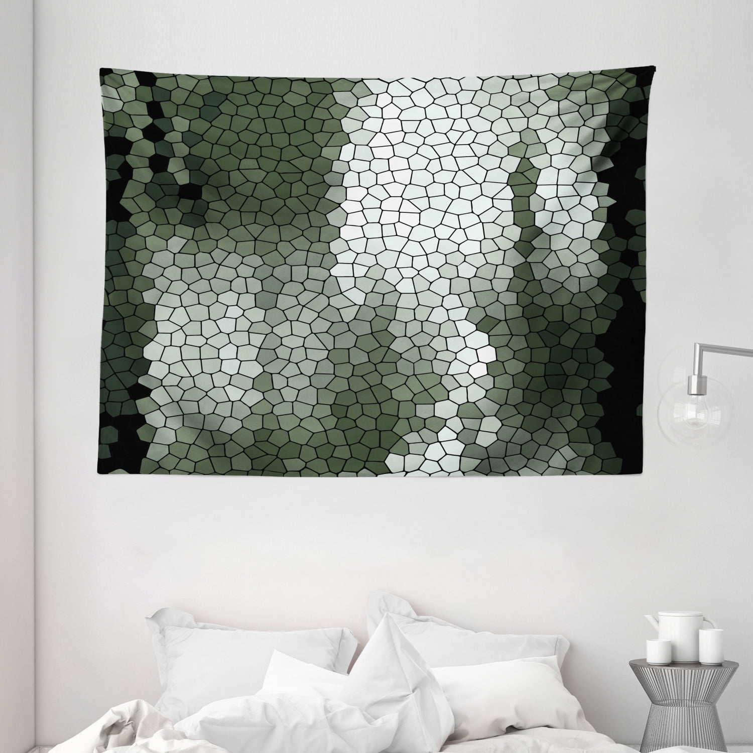 Abstract Tapestry, Artistic Mosaic Pattern Green and White Tones ...