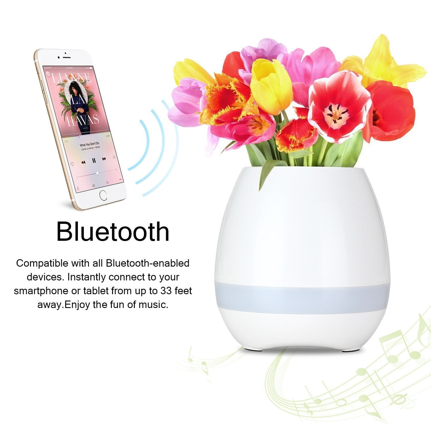 Smart Music Flower-Pot Planter, Touch-Play Indoor Plant-Pot, Wireless ...