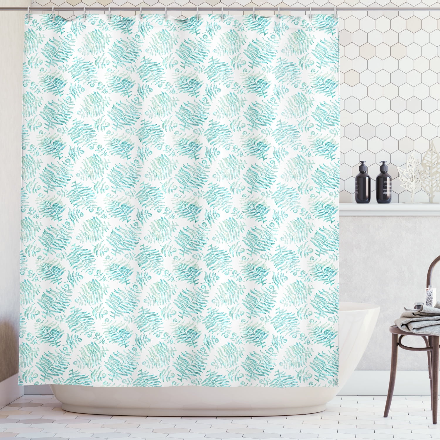 Fern Shower Curtain, Watercolor Silhouettes Blossoming Spring Season ...