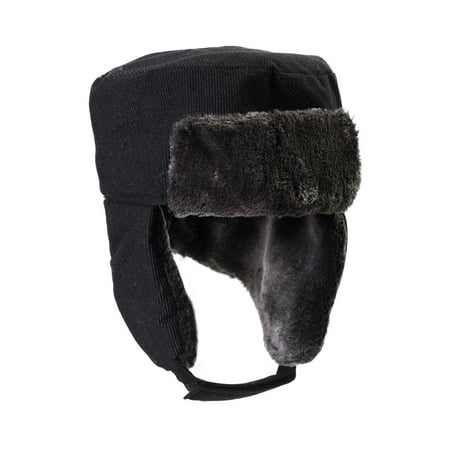 Ushanka Faux Fur Trapper Winter Flight Trooper Hat Cap - BLACK CORDUROY ...
