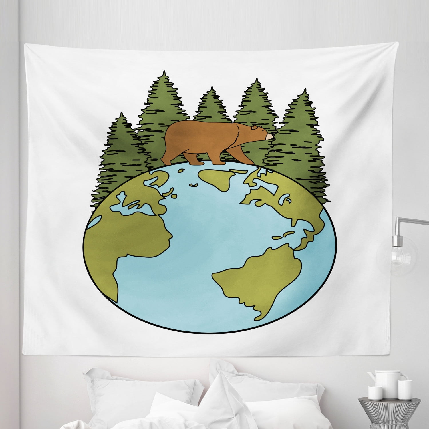 Bears Tapestry, World Natural Life Environmental Change Pine Cone Trees ...