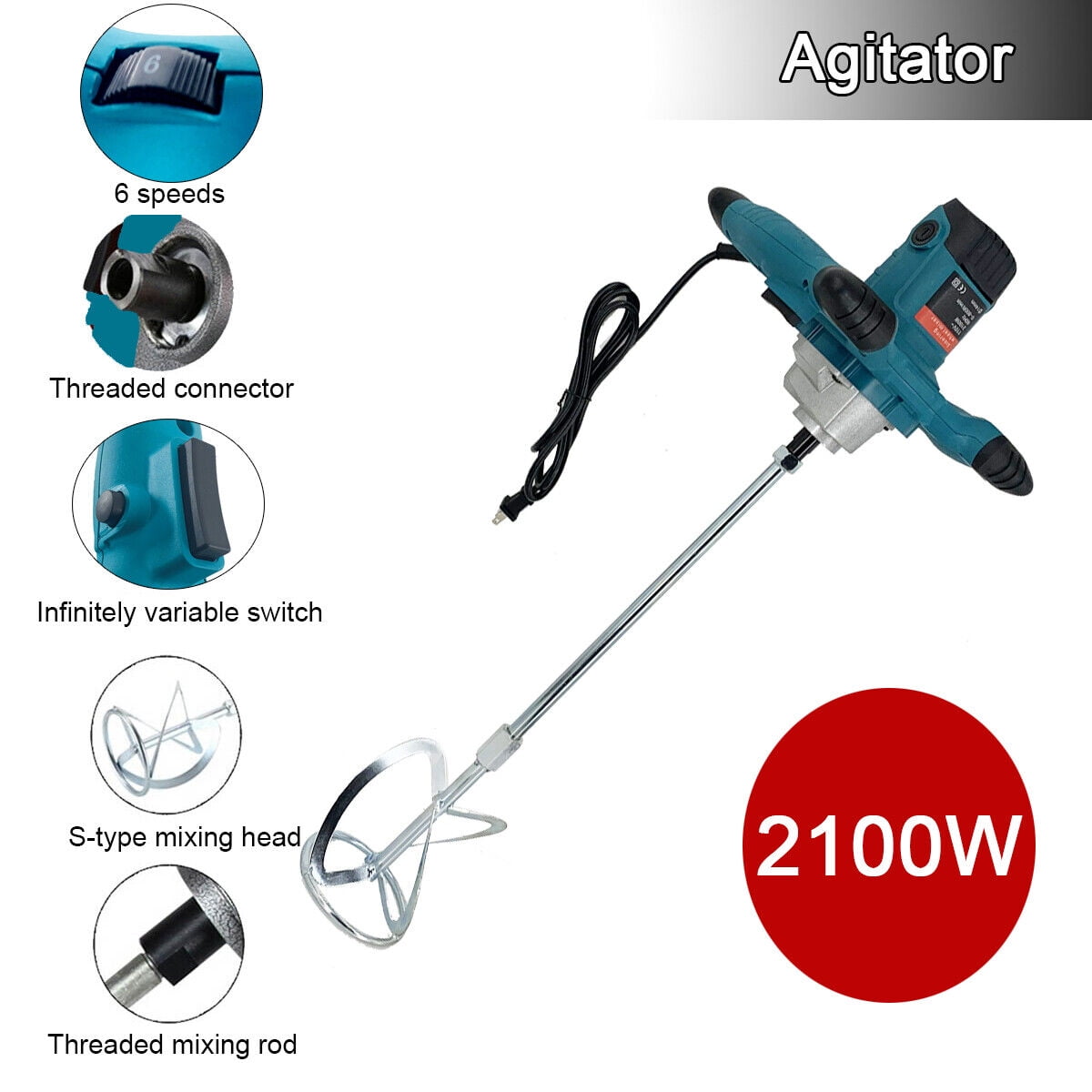 Mortar Mixer 2100W Cement Render Paint Concrete Glue Plaster Rotary ...