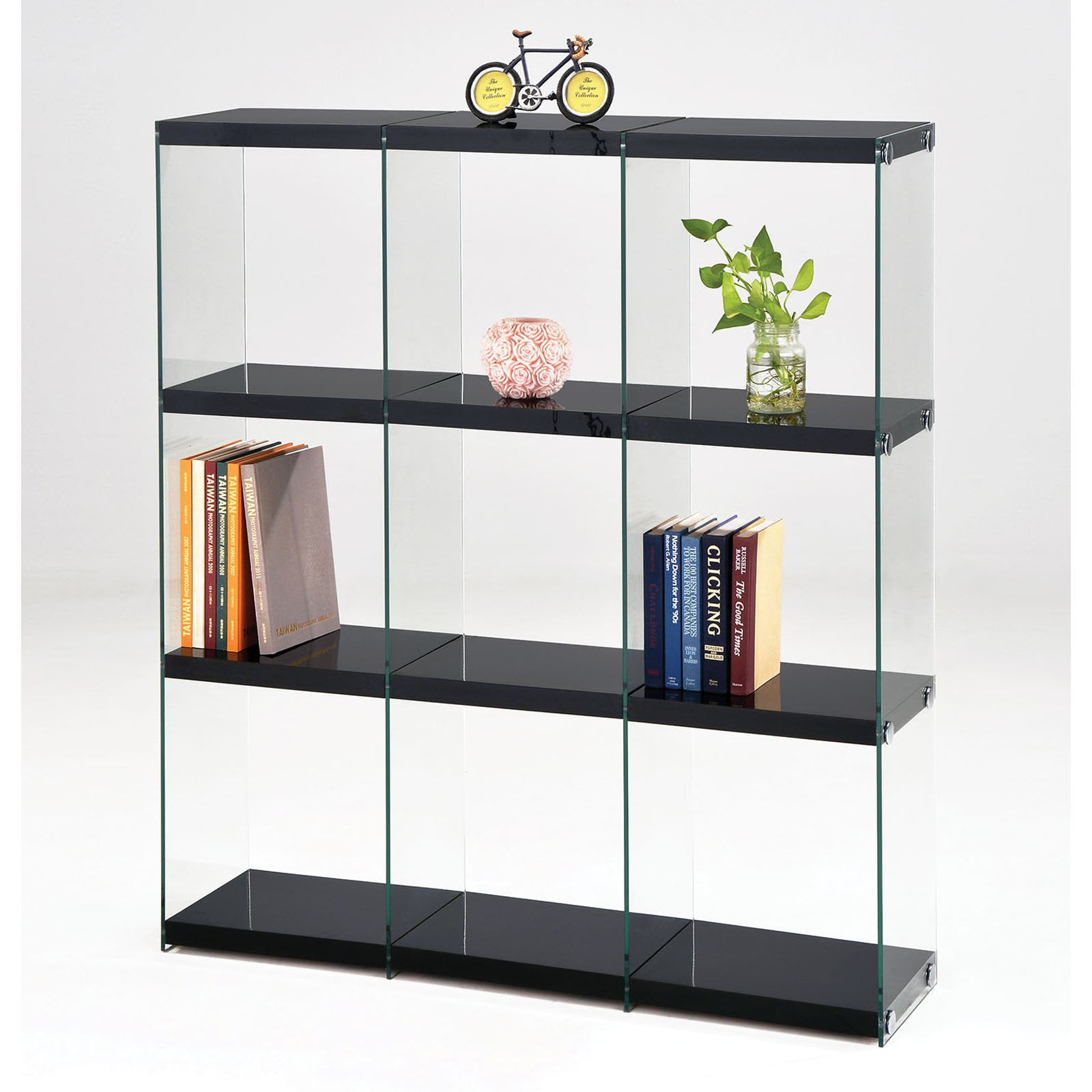 ACME Baxter Bookcase with 9 Cubes in Black & Clear Glass - Walmart.com