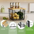 TINANA Stackable Fruit Baskets, 2 Pack, Bamboo Top, Black Wire Storage ...