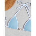 Blue Two-Piece Bikini Set With Ribbed Fabric, White Trim, And Pearl ...