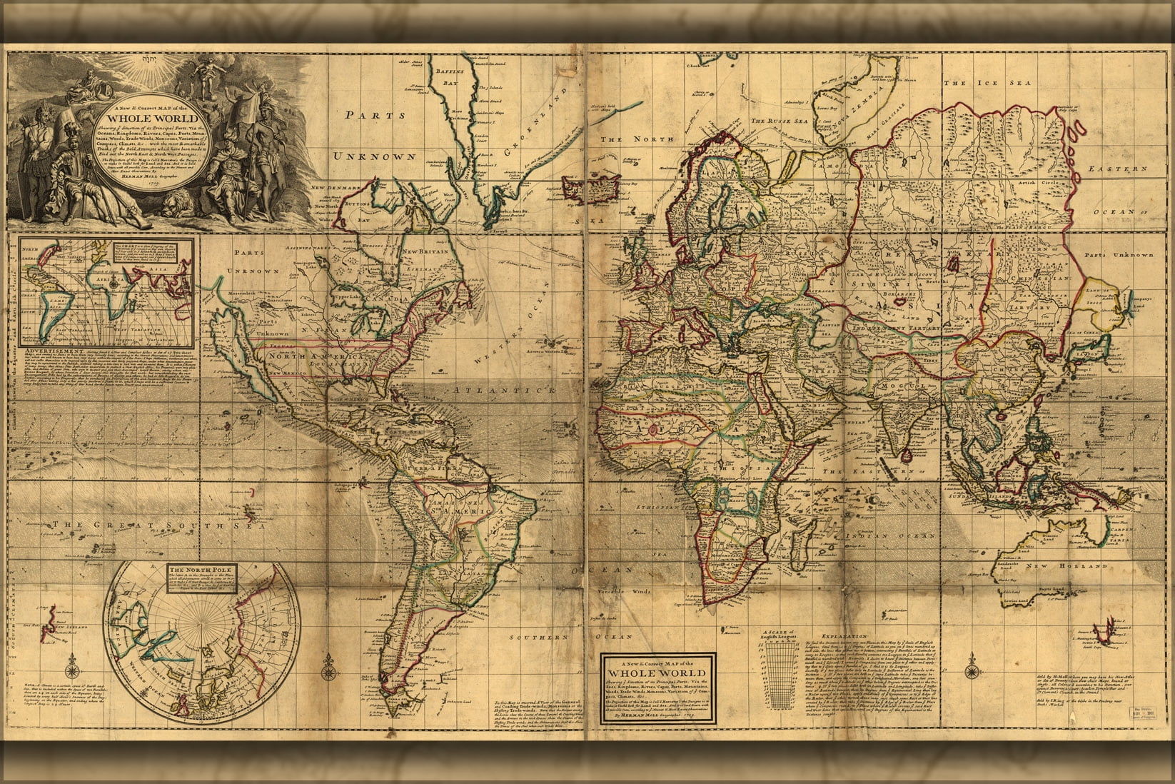 24"x36" Gallery Poster, map of the whole World 1799 - Walmart.com