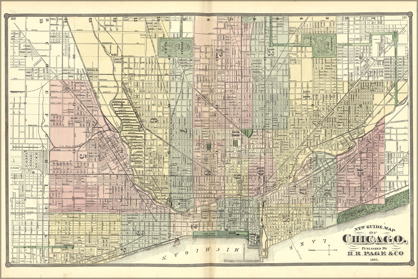 24"x36" Gallery Poster, Map of Chicago 1885 - Walmart.com