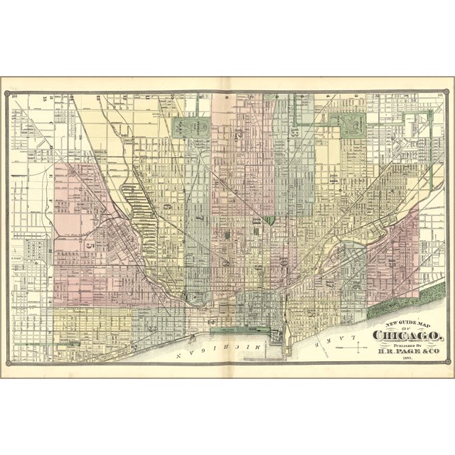 24"x36" Gallery Poster, Map of Chicago 1885 - Walmart.com