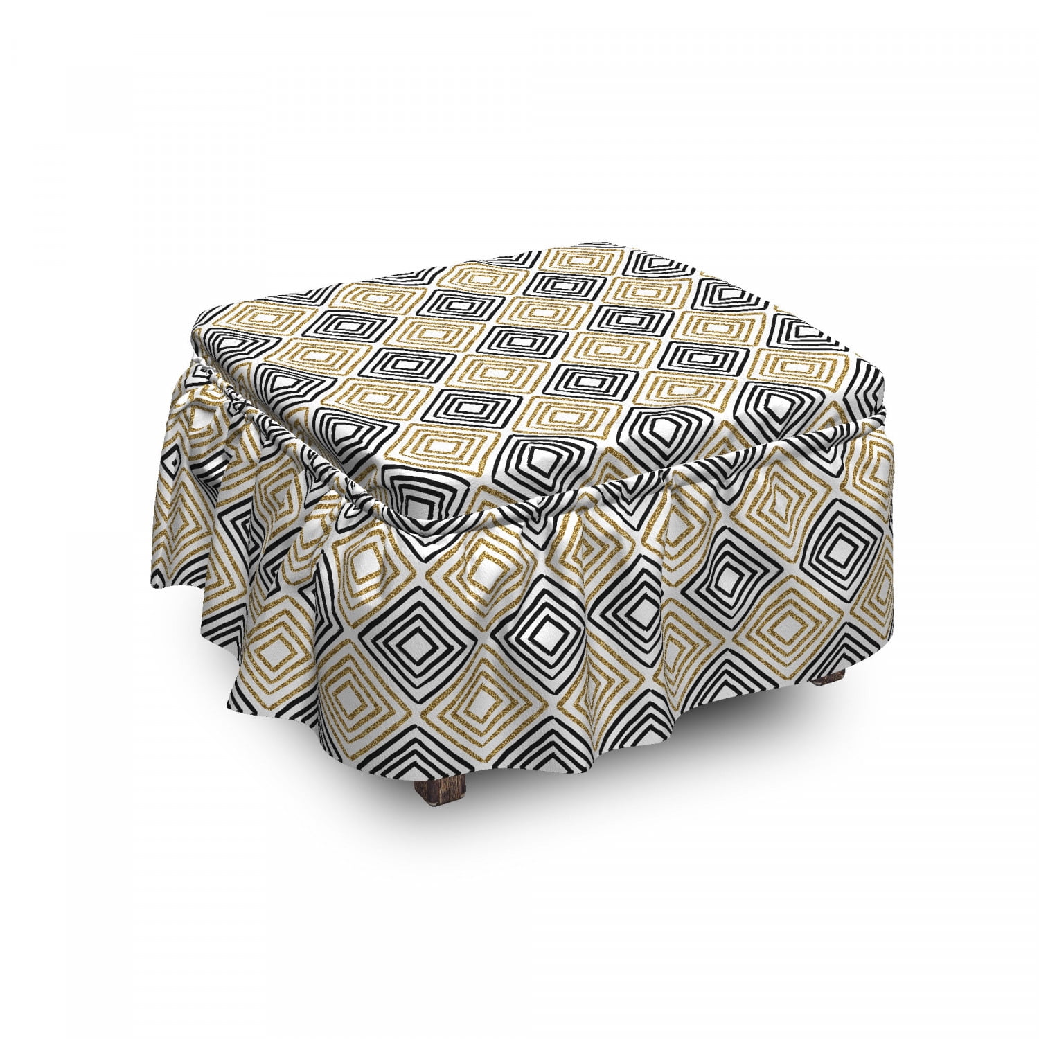 Modern Ottoman Cover, Square Shaped Lines, 2 Piece Slipcover Set with ...