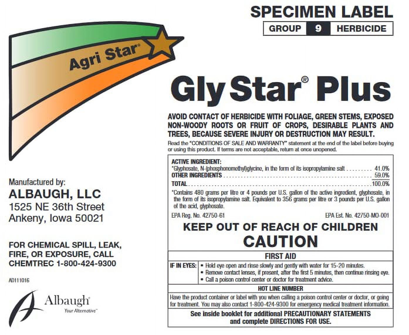 Gly Star Plus Herbicide Gallons)- By Albaugh, Glyphosate, 11/18/2022