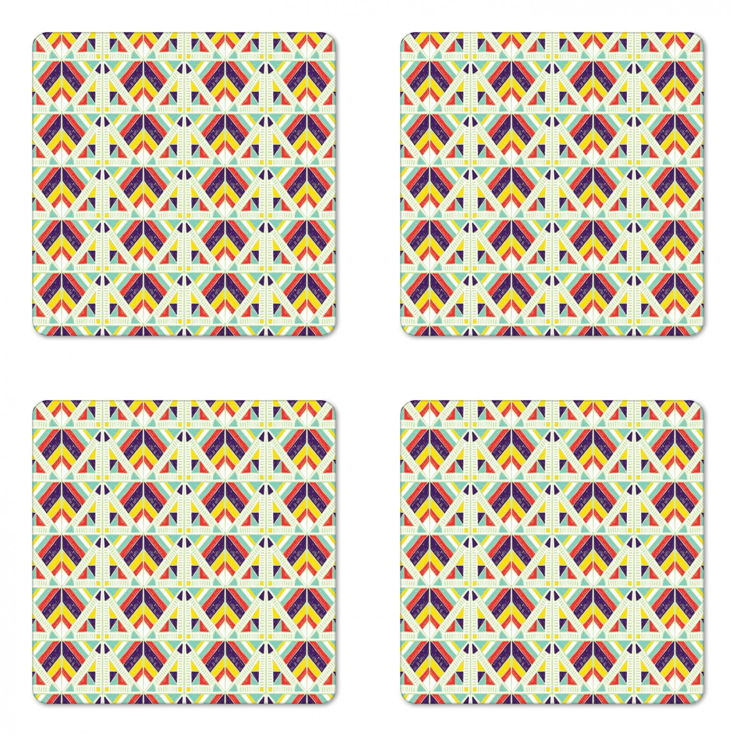 Ethnic Coaster Set of 4, Pattern with Geometric Colorful Stripes and ...
