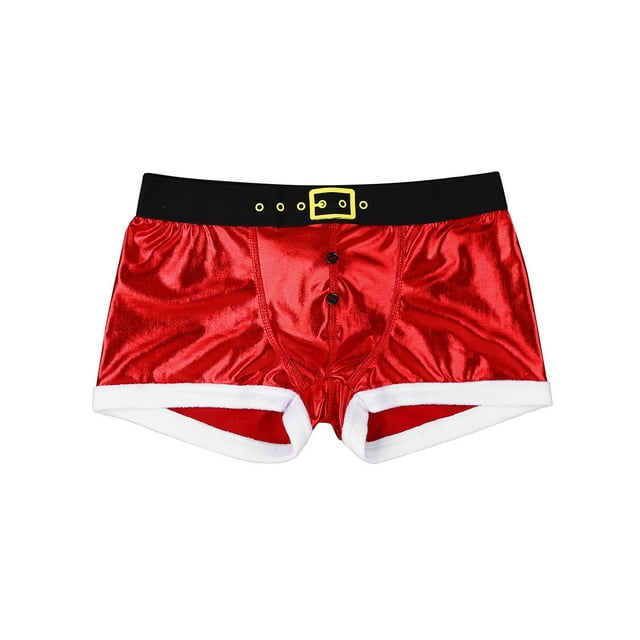 renvena Men's Faux Leather Boxer Briefs Shorts Christmas Santa Claus ...