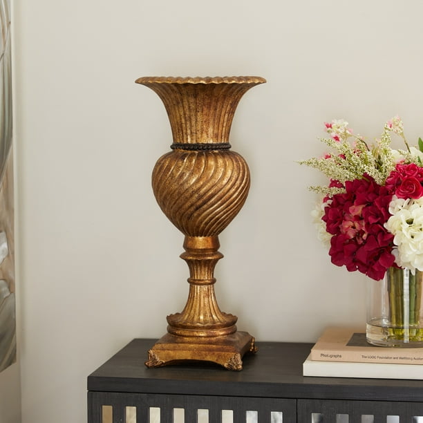 DecMode 22" Carved Gold Polystone Vase - Walmart.com