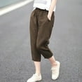 Yuzhih Cotton Linen Capris Women Summer High Rise Button up Cropped ...