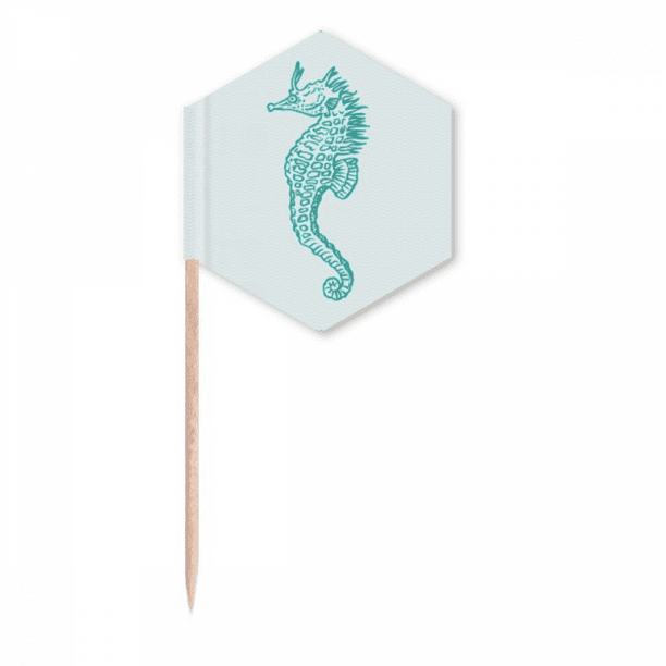 Hippocampus Marine Life Blue Pattern Toothpick Flags Cupcake Picks ...