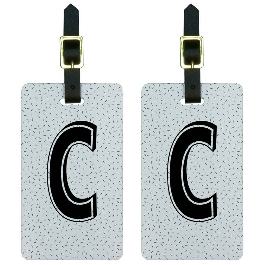 Letter C Initial Sprinkles Black White Luggage Tags Suitcase ID, Set of ...