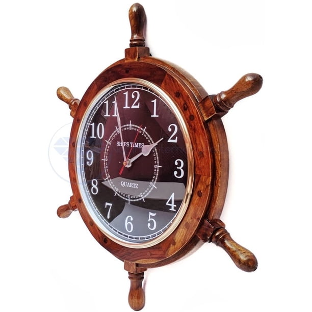 Wooden Clock Ship Wheel - (30 Inches, Black Numeric Dial) - SHIPS TIMES ...