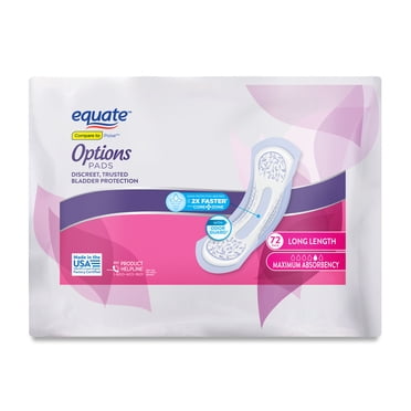 Equate Options Women's Incontinence Pads, Maximum Absorbency, Long ...