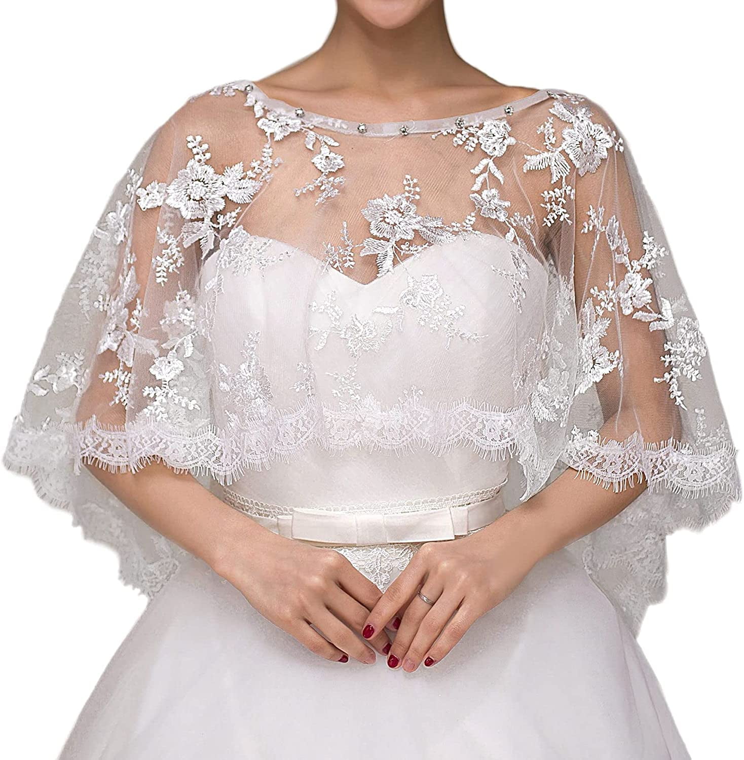 PIKADINGNIS Women Lace Wedding Shawls Wrap Bridal Embroidered Shrug ...