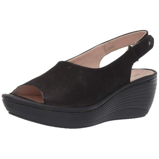 Clarks Clarks Womens Reedly Shaina Wedge Sandal Black Nubuck Size 85