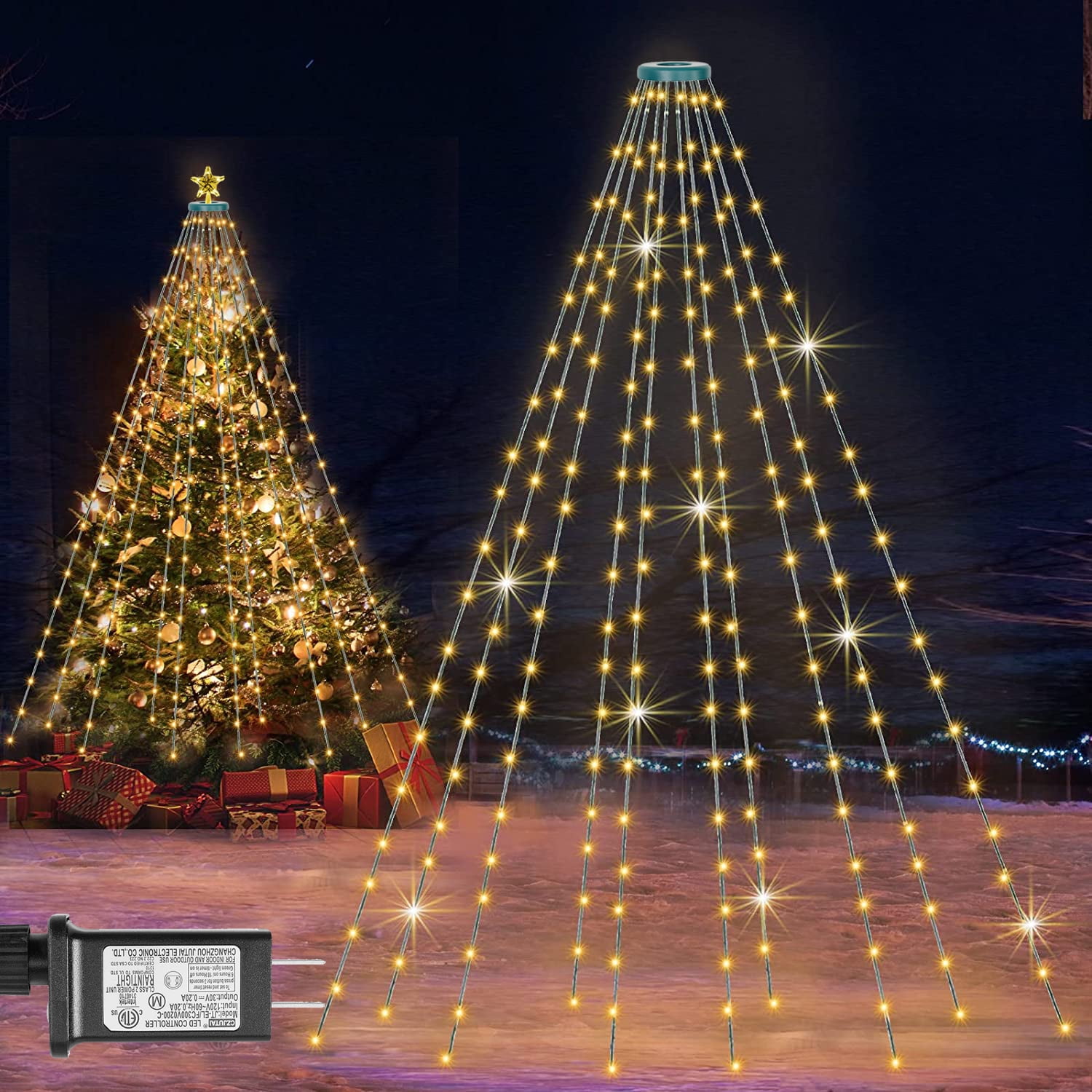 Rosnek Christmas Waterfall Lights, 8 Modes Memory Christmas Fairy Tree ...