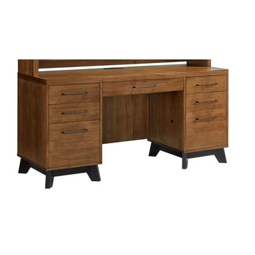 Laurel Modern Wood Credenza Office Desk with Computer Storage Drawers ...