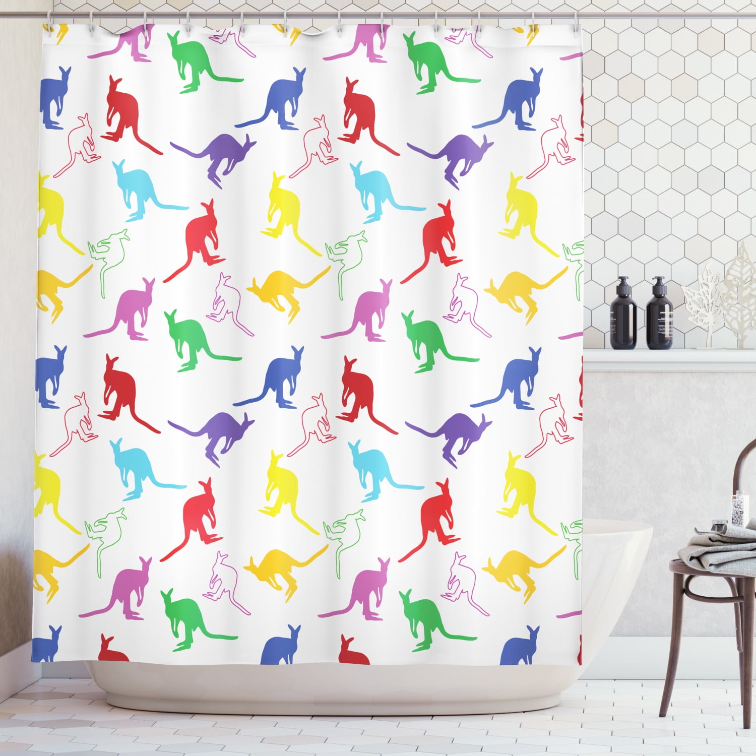 Ambesonne Kangaroo Shower Curtain, Vibrant Wildlife Concept, 69"Wx84"L ...