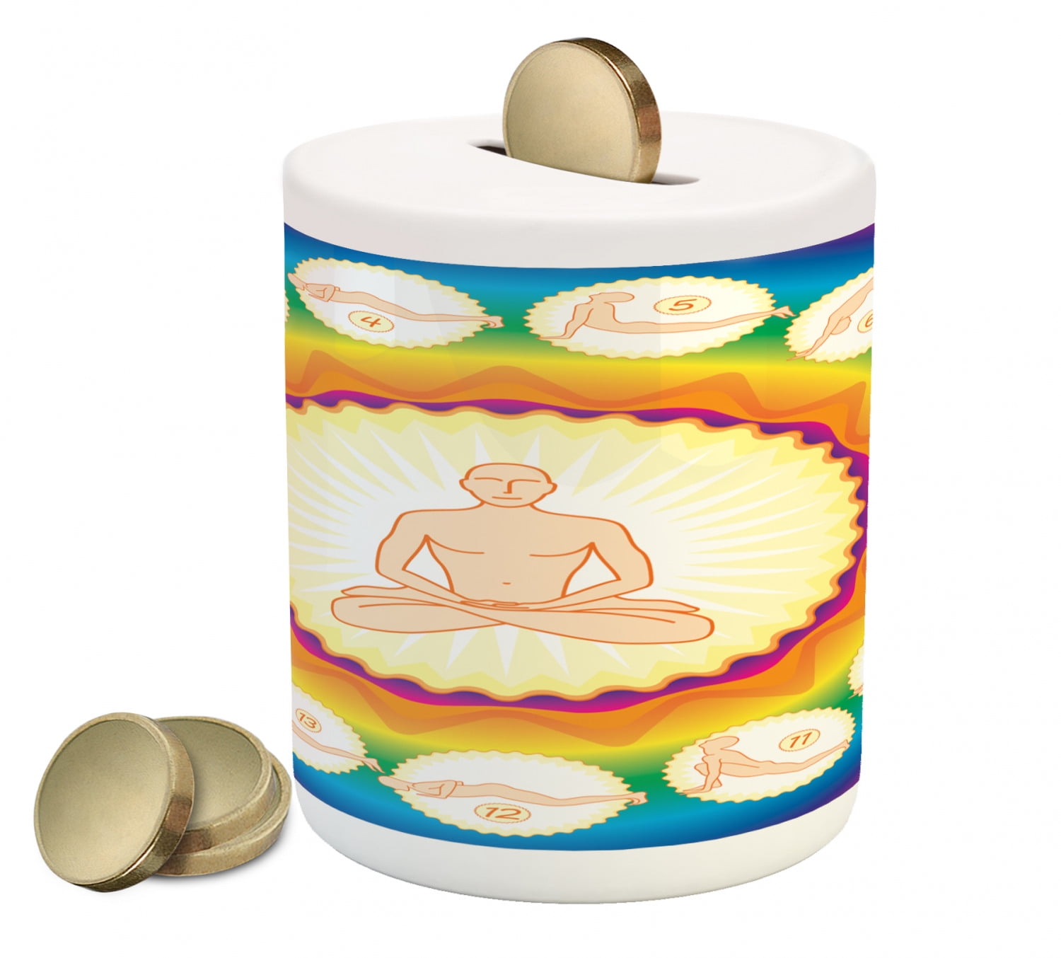 Yoga Piggy Bank, Yogi in the Lotus Posture and Exercises in Several ...