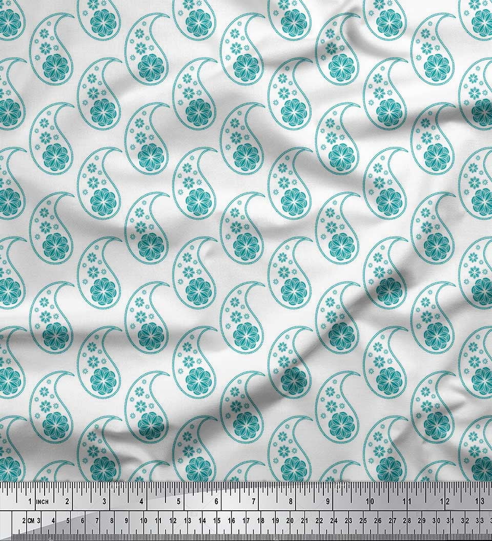 Soimoi Green Cotton Cambric Fabric Paisleys Paisley Print Fabric by the ...
